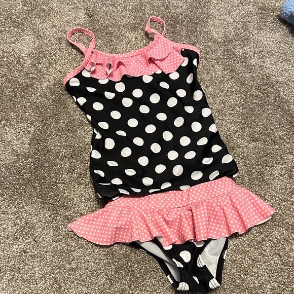 Swim | Ruffle Girl Polka Dot Kids Swim Set Black And Pink | Poshmark